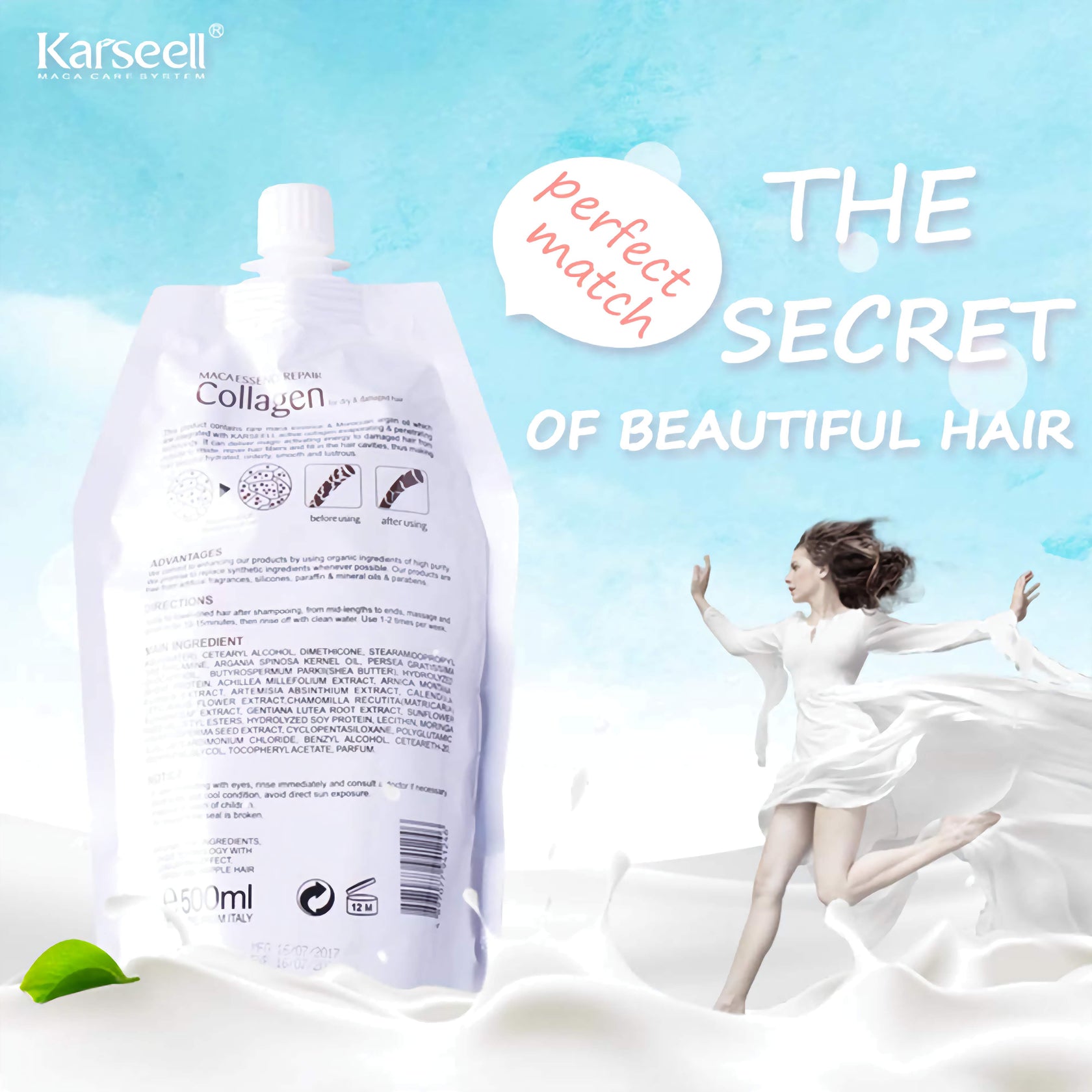 Karseell Collagen Hair Treatment 16.9 Oz 500ml Deep Repairs Conditione